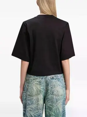 Palm Angels Cropped Cotton T-shirt With Palm Tree Print