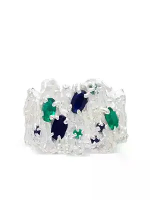 LOVENESS LEE Shitake Ring With Emerald And Sapphire - Silver