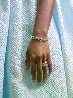 LOVENESS LEE Shitake Ring With Emerald And Sapphire - Silver