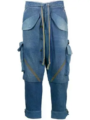 GREG LAUREN Panelled Tapered Jeans - Blue