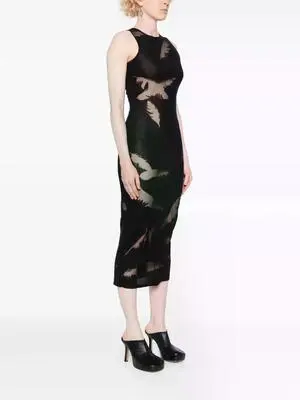 Alexander McQueen Feather Intarsia Pencil Dress