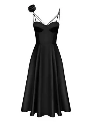 POST MERIDIEM Rose Detail Corset Midi Dress - Black