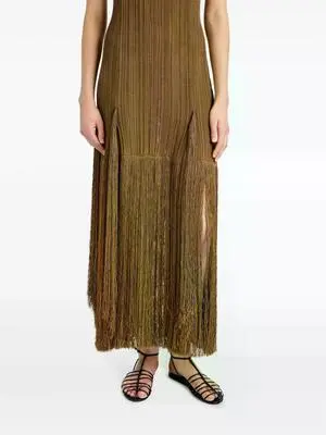 Proenza Schouler Halterneck Ribbed Maxi Dress With Fringe Detail