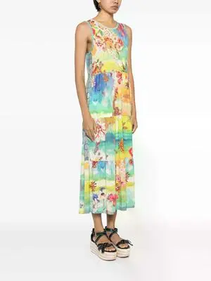 Johnny Was Mix-print Tiered Midi Dress