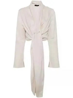 Voz Ecru Shawl Collar Tie-fastening Cropped Cardigan - Neutrals