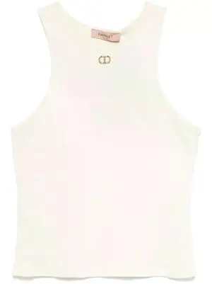 TWINSET Oval T Fine-ribbed Tank Top - Neutrals
