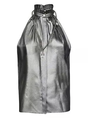 John Richmond Sleeveless Silk Blouse With Frilled Neckline