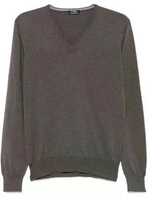 BARBA NAPOLI Virgin Wool V-neck Sweater - Brown