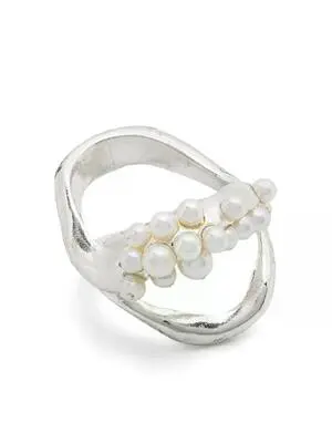 BEATRIZ PALACIOS Double Wave Cluster Ring With Freshwater Pearls - Silver