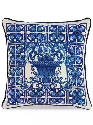 Dolce & Gabbana Embroidered Majolica-print Cushion - Blue