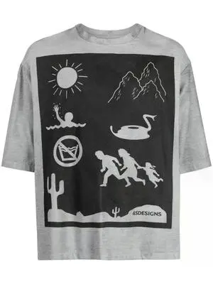 4SDESIGNS Graphic-print Mélange-effect T-shirt