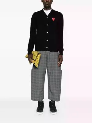 Play Comme Des Garcon V-neck Wool Cardigan With Heart Patch