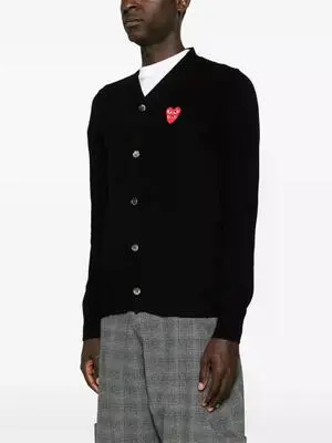 Play Comme Des Garcon V-neck Wool Cardigan With Heart Patch