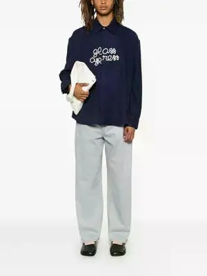 GLASS CYPRESS Faux-pearl Detail Shirt - Blue