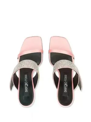 SERGIO ROSSI Rhinestone Embellished Leather Sandals - Pink