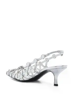 Attico Tone Grid Slingback Pumps - Silver