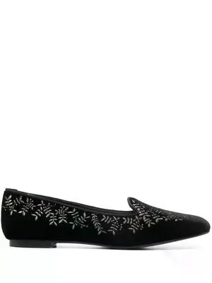 10 CORSO COMO X Castañer Velvet Slippers With Embroidered Leaf Design