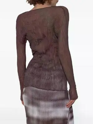 Issey Miyake Pleated Chiffon Top - Brown
