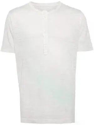 120% Lino Button-placket Linen T-shirt
