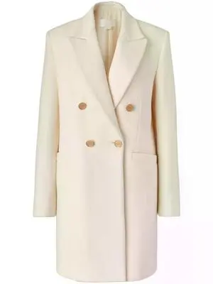 GENNY Cream White Virgin Wool Blend Double-breasted Coat - Neutrals