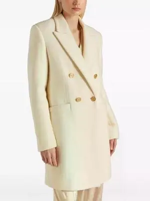 GENNY Cream White Virgin Wool Blend Double-breasted Coat