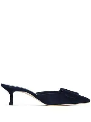 Manolo Blahnik Manolo Blahnik Maysale Mules With Decorative Buckle Detail Blue