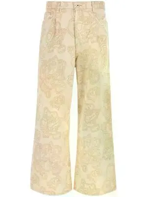 Kenzo Embroidered Wide-leg Jeans - Neutrals