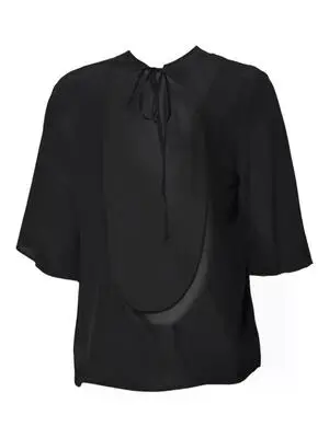 COVERT Open-back Blouse With Round Neckline And Short Sleeves - Black
