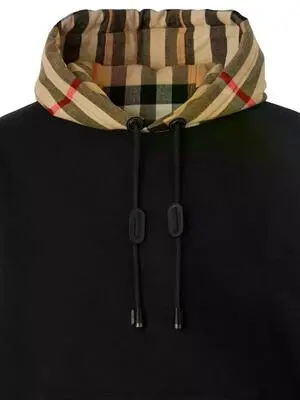 Burberry Check Hood Cotton Hoodie - Black