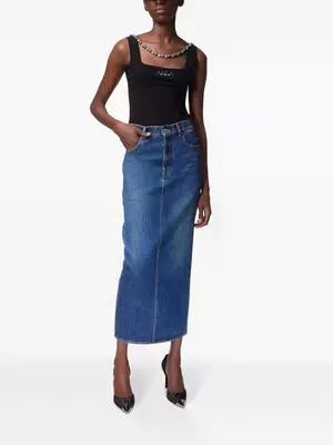 AREA Logo Charm Denim Midi Skirt