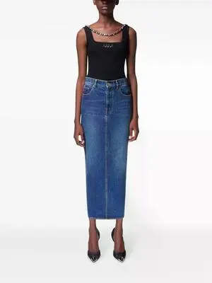 AREA Logo Charm Denim Midi Skirt
