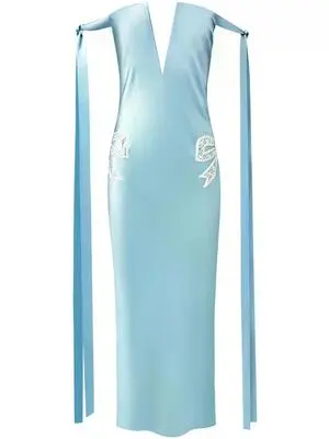 Alejandra Alonso Rojas Strapless Maxi Dress With Plunging V-neck And Lace Detailing - Blue