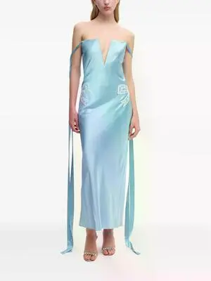 Alejandra Alonso Rojas Strapless Maxi Dress With Plunging V-neck And Lace Detailing - Blue