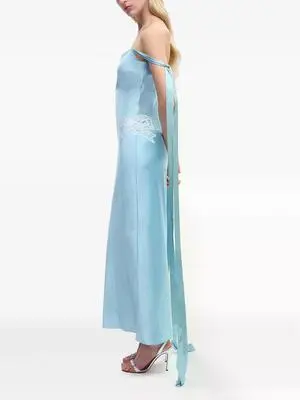 Alejandra Alonso Rojas Strapless Maxi Dress With Plunging V-neck And Lace Detailing - Blue
