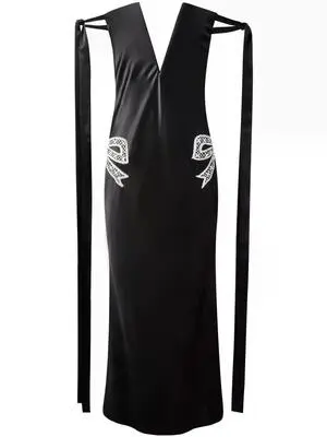 Alejandra Alonso Rojas Strapless Dress With Tie Sleeves And Lace Detail - Black