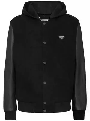 Philipp Plein Leather Sleeves Hooded Bomber Jacket