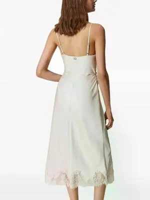 TWINSET Lace-trim Satin Slip Midi Dress - White