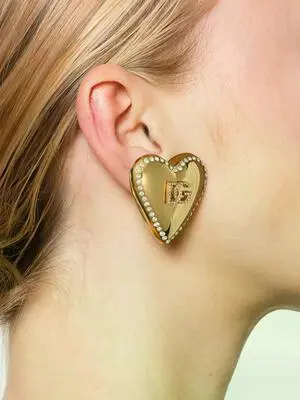 Dolce & Gabbana Heart Motif Crystal Embellished Clip-on Earrings