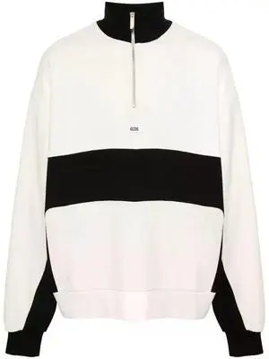 Gcds Logo-appliqué Half-zipped Sweatshirt - Neutrals