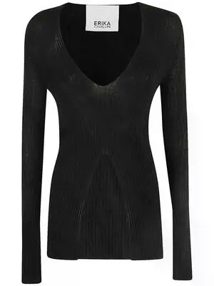 Erika Cavallini Virgin Wool Jumper With Ribbed Knit And V-neck