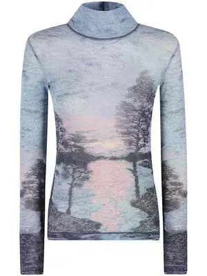Maison Kitsuné Landscape-print High-neck Top