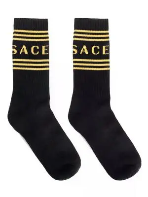 Versace 90s Logo Motif Crew Socks - Black