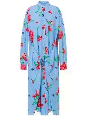 Moschino Floral Print Midi Shirt Dress - Blue