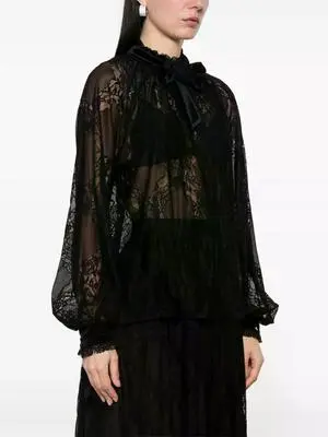 NISSA Lace Blouse With Ruffle Collar And Bow Detailing