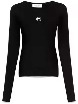 MARINE SERRE Crescent Moon Embroidered Fine Knit Sweater - Black