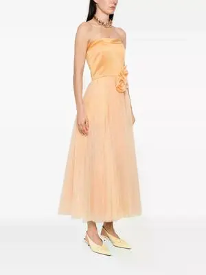 PARLOR Strapless Floral Appliqué Midi Dress