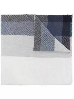 Brunello Cucinelli Check-print Frayed-edge Scarf - Blue