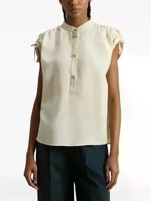 Woolrich Sleeveless Button-up Blouse With Drawstring Sleeves