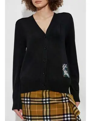 Burberry V-neck Wool Cardigan With Appliqu