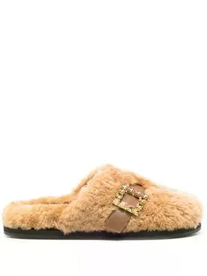 Roberto Festa Shearling Slippers With Crystal Embellishments